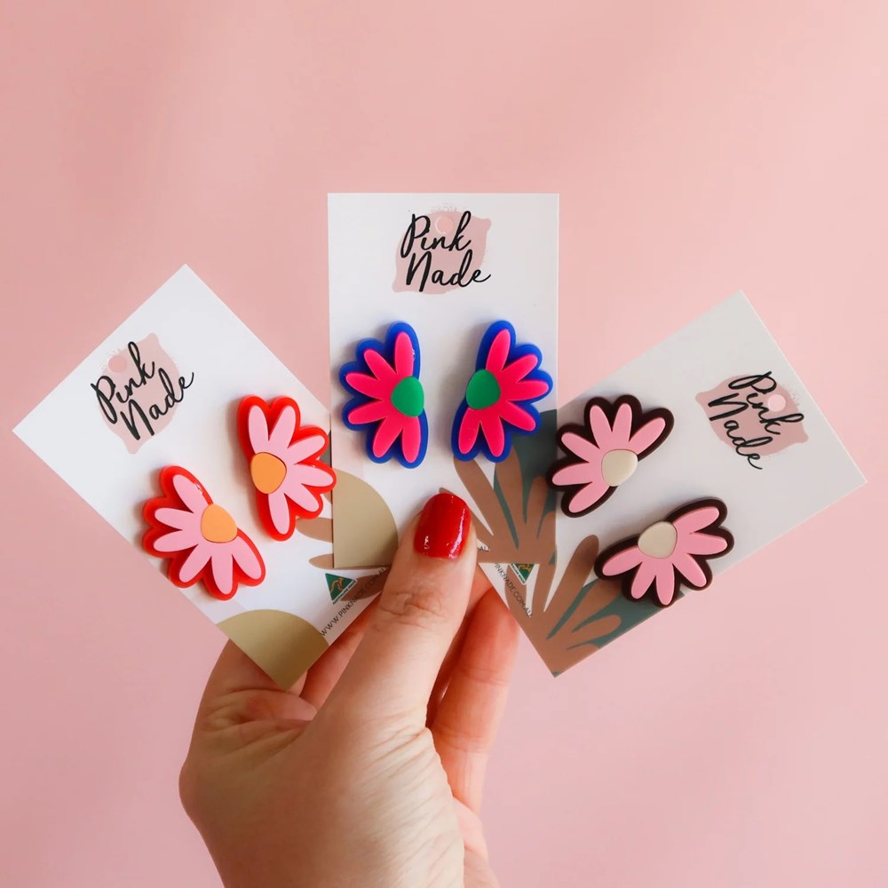 Pink Nade: Ella Statement Studs Chocolate Brown Pink Beige – Monsterthreads