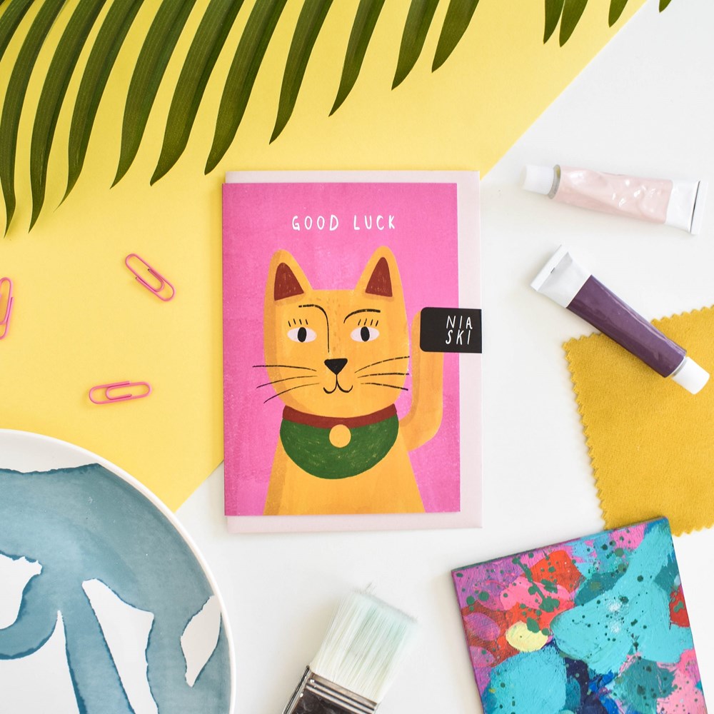 Niaski: Greeting Card Good Luck Cat – Monsterthreads