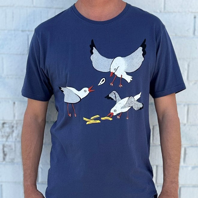 Seagull Squabble Dusky Blue Mens Tee – Monsterthreads