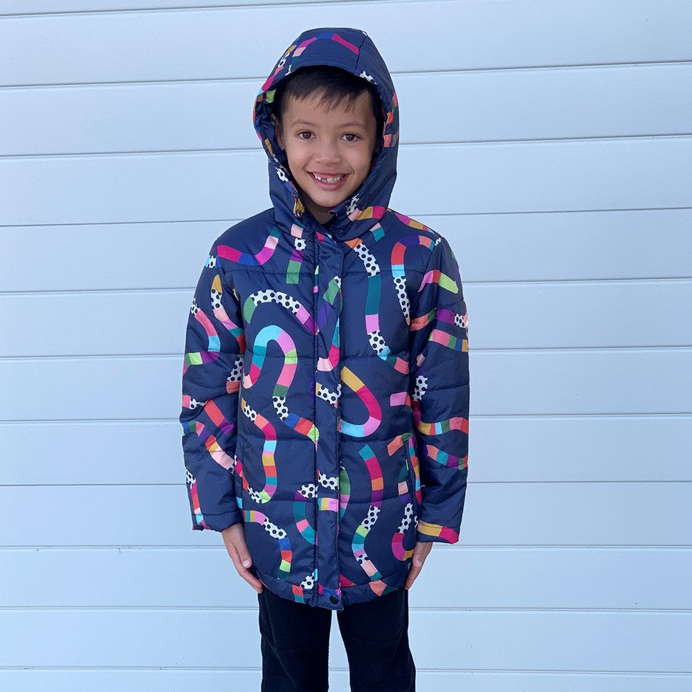 Puffer Jacket: Rainbow Topographic Kids – Monsterthreads