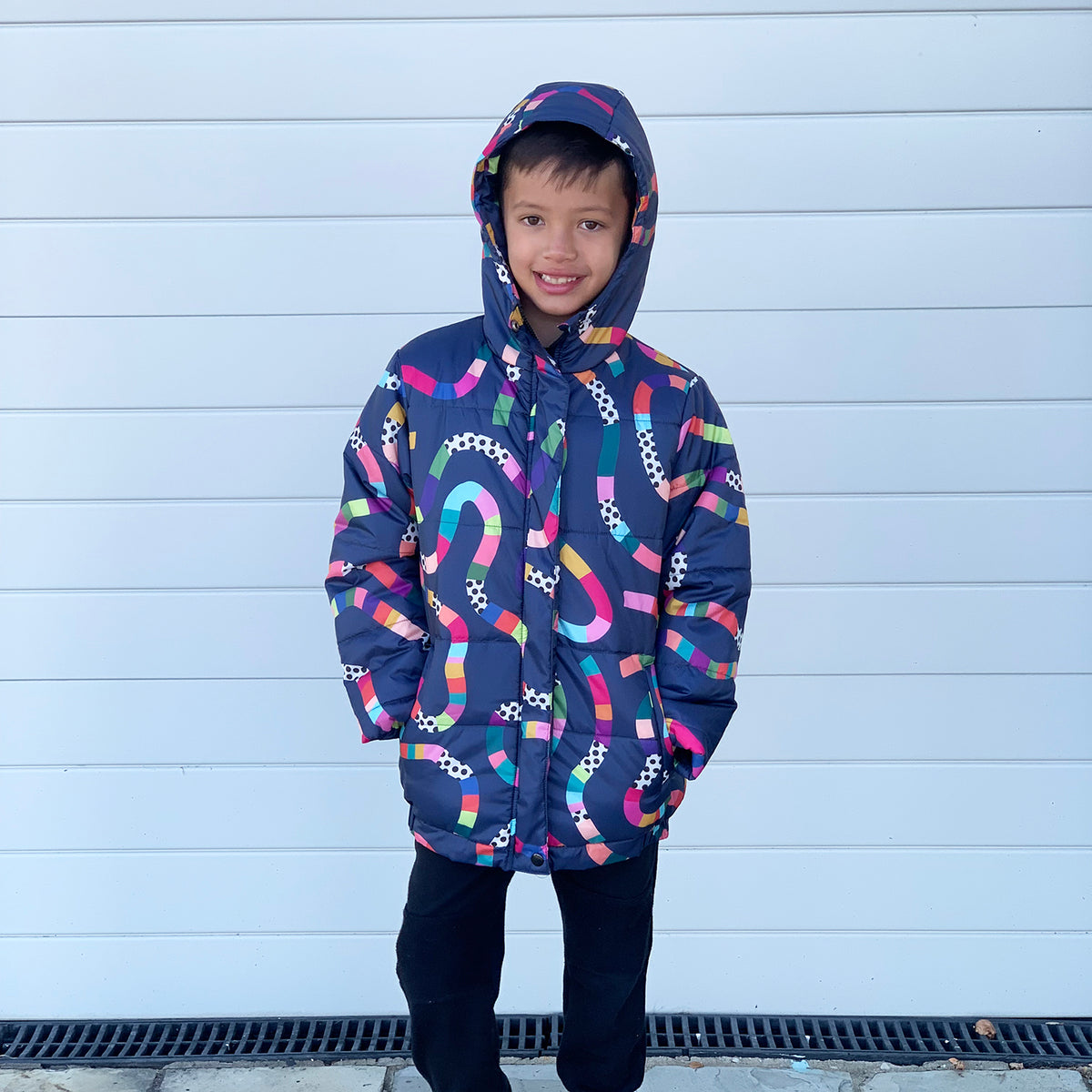 Puffer Jacket: Rainbow Topographic Kids – Monsterthreads